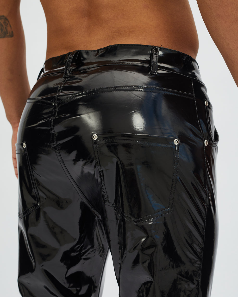 PROJECT CLAUDE Patent Narrow Leg Mens Pants In Gloss Black